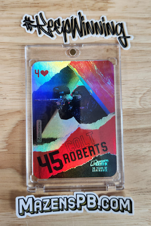 Planet Eclipse Emortal Trading Card - 4 of Hearts - Colt Roberts Holo - Mazens Paintball